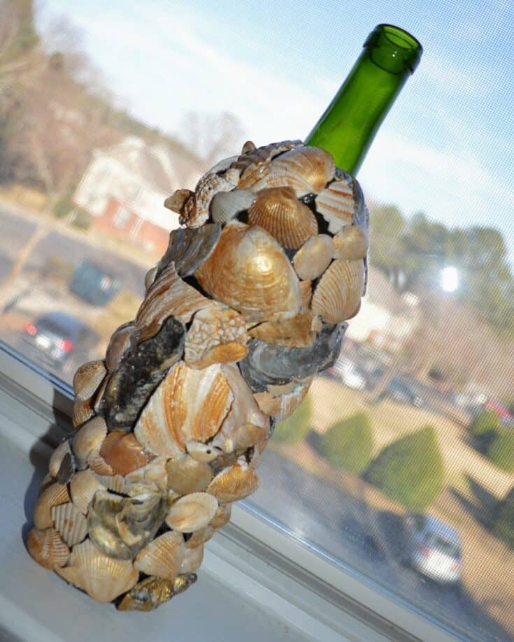 DIY Shell Encrusted Wine Bottle - An Unblurred Lady